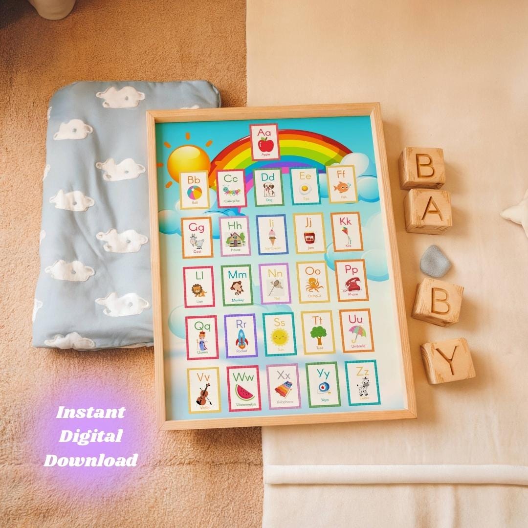 Alphabet Wall Art Rainbow and Sun Alphabet Poster Letter Formation ...