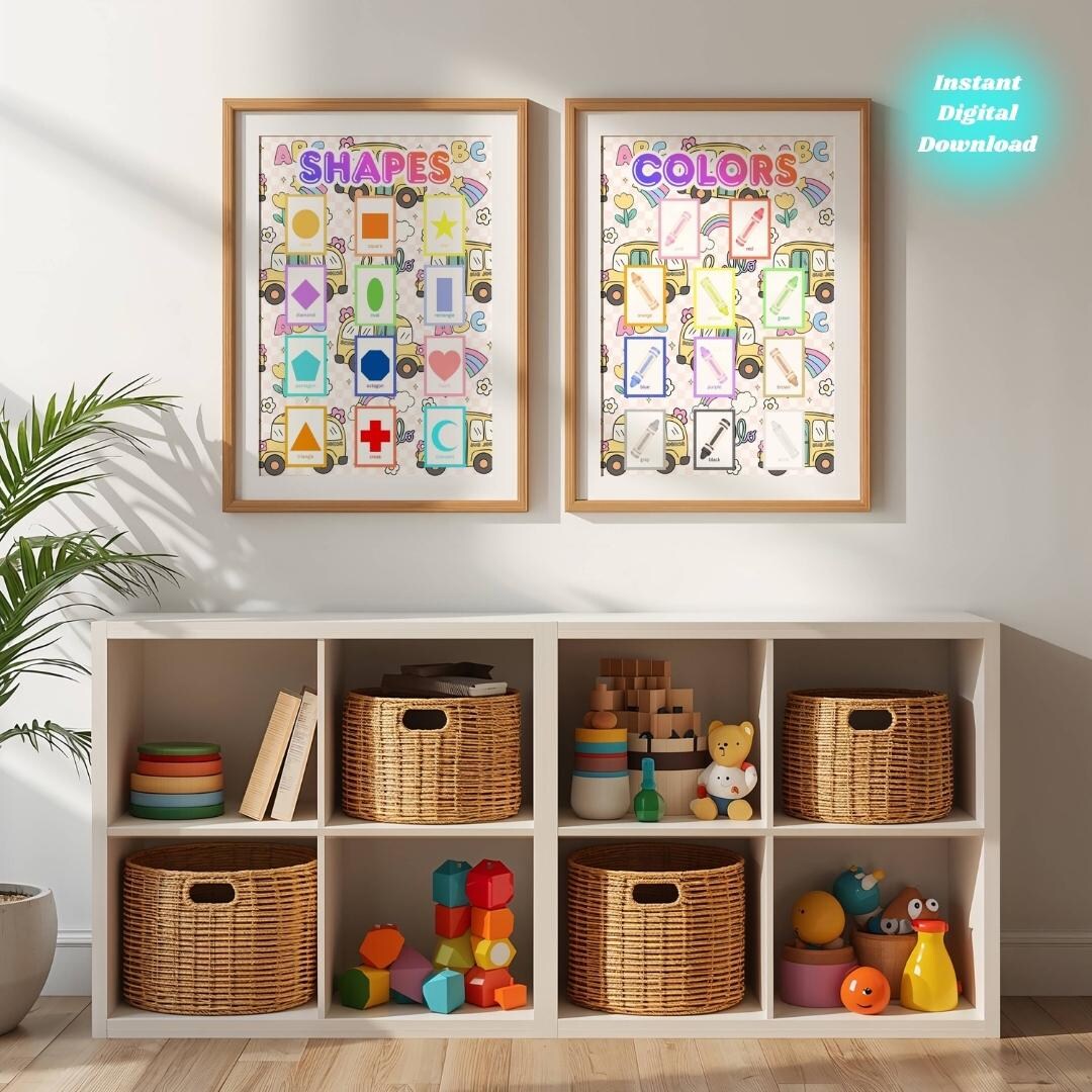 Colors and Shapes Wall Art School Buses Educational Poster Formation ...