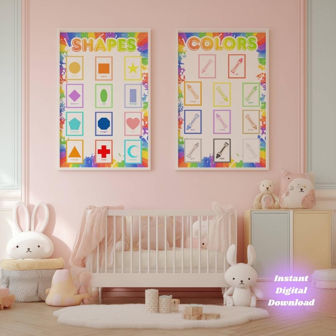 Montessori Colors and Shapes Poster Set, Rainbow Nursery Decor (digital ...