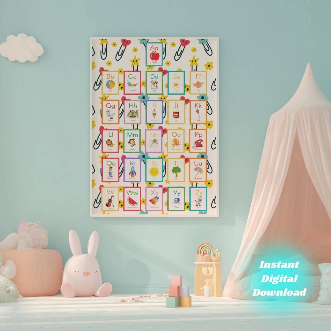 Alphabet Print Cute Paperclips Design Alphabet Poster Letter Formation ...