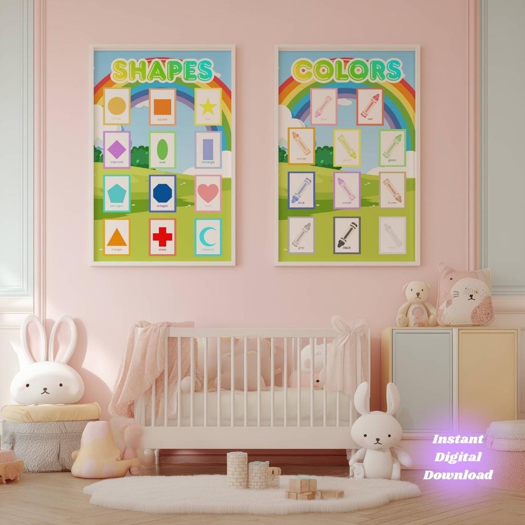 Colors and Shapes Poster Set, Rainbow Montessori Nursery Decor (digital ...