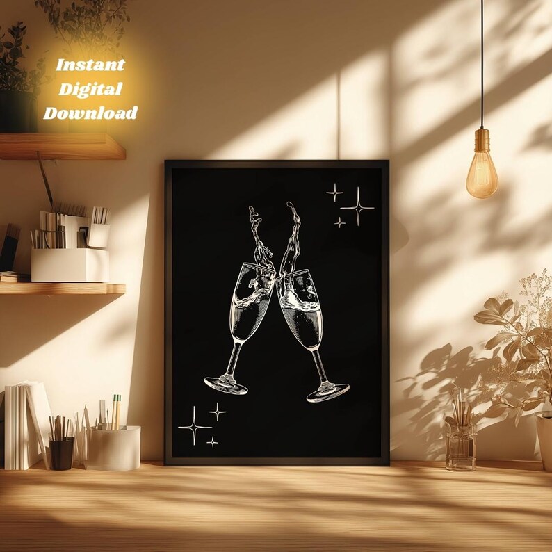New Years Print Champagne Toast Wall Art Holiday Printable Decor ...
