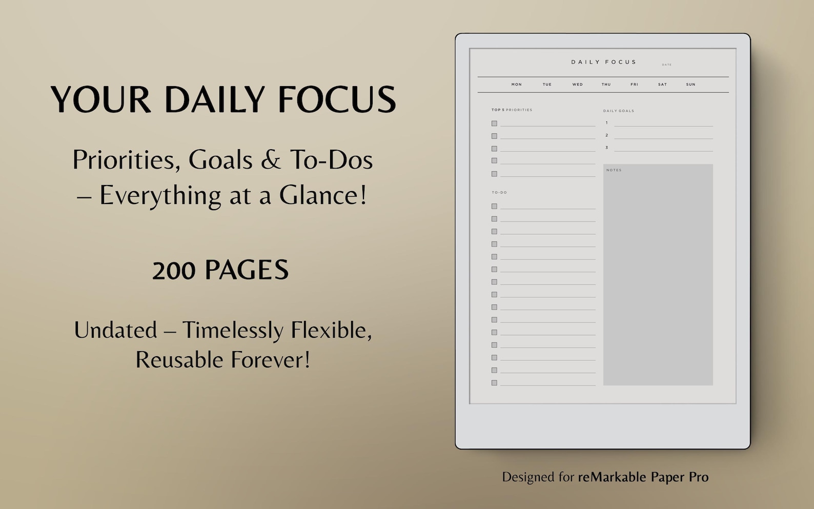 Daily Focus Planner Template for Remarkable Paper Pro (digital Download ...