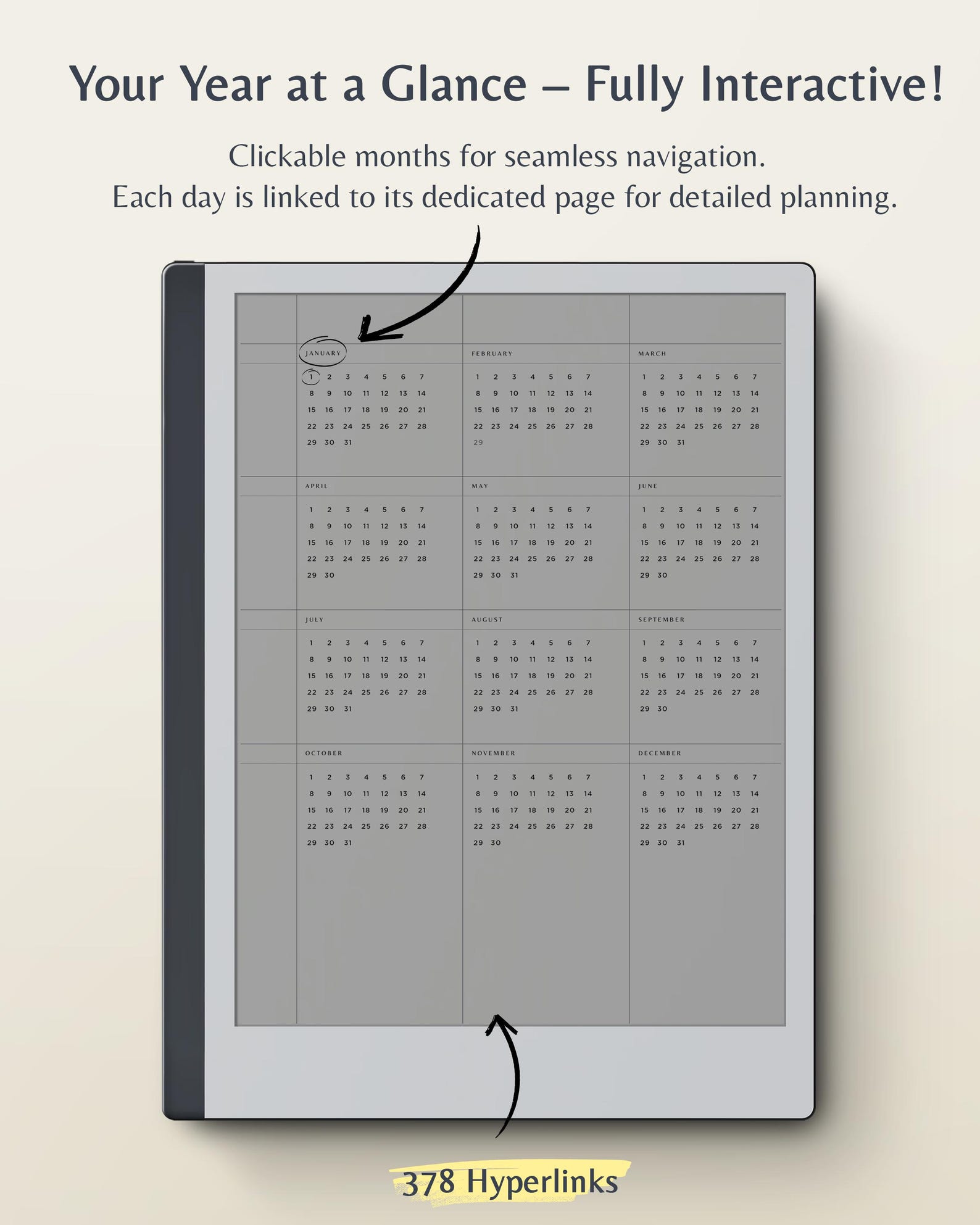 Remarkable 2 Daily Planner Template | Minimalist Hyperlinked Journal ...