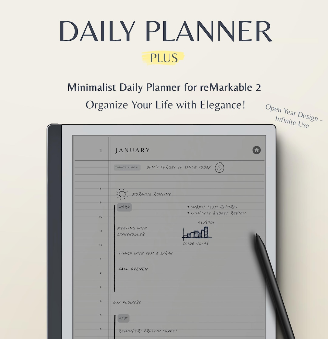 Remarkable 2 Daily Planner Template | Minimalist Hyperlinked Journal ...