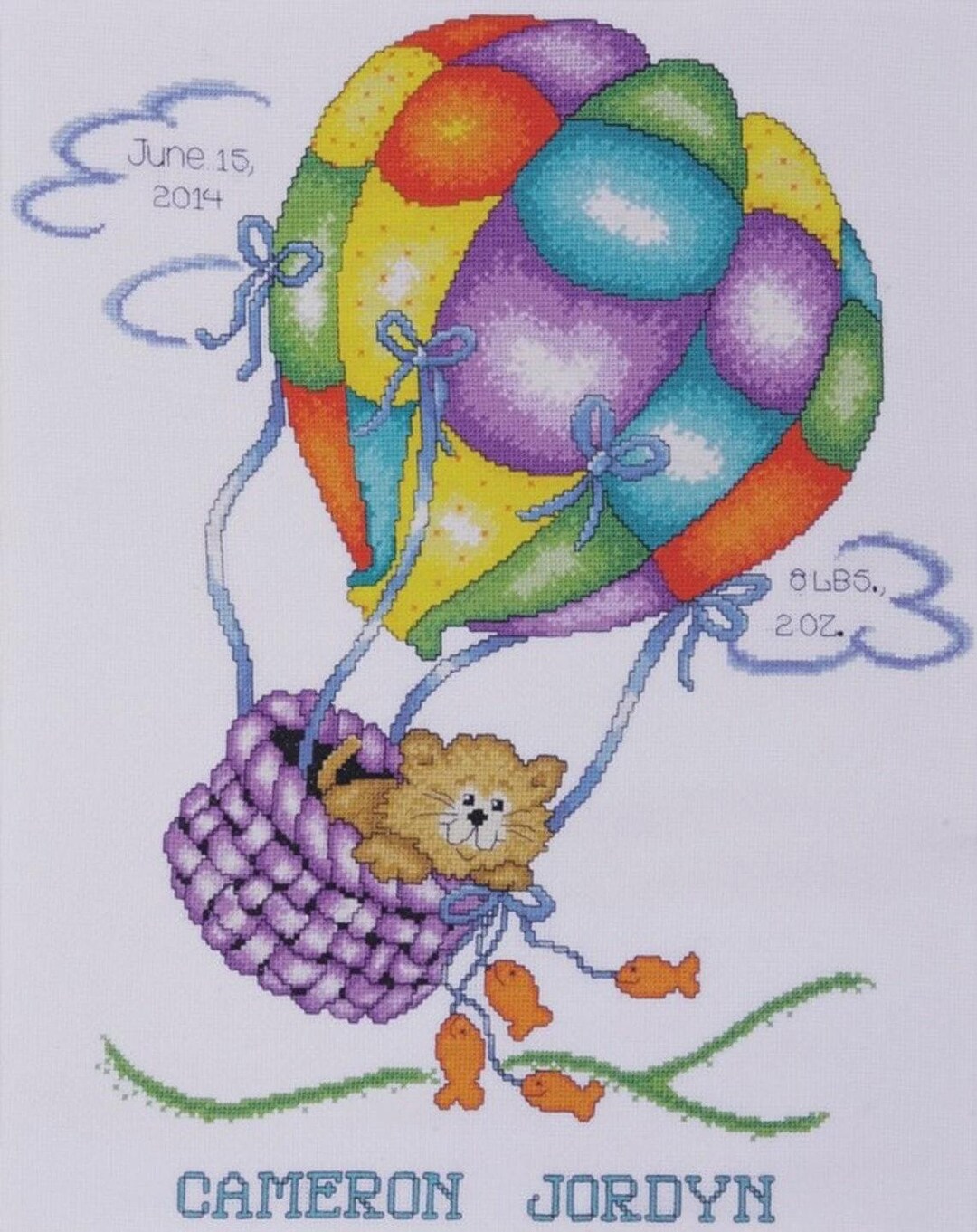 TOBIN BABY Up,up and Away Kitty Baby Sampler Counted Cross Stitch Kit ...