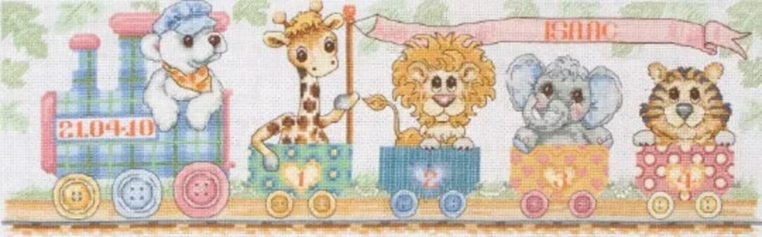 Train Birth Sampler Counted Cross Stitch Kit From Anchor, Baby Record ...