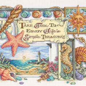 Dimensions Simple Treasures Counted Cross Stitch Kit , Seashells, Beach ...