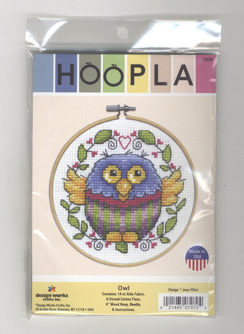 Design Works Hoopla Owl Cross Sttitch Kit With 4 - Etsy