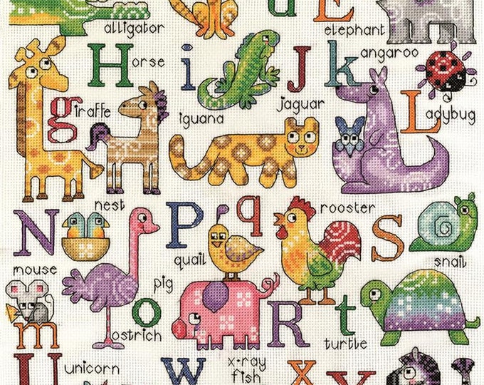 Design Works ABC Animals Cross Stitch Kit - 2852, Alphabet Sampler ...