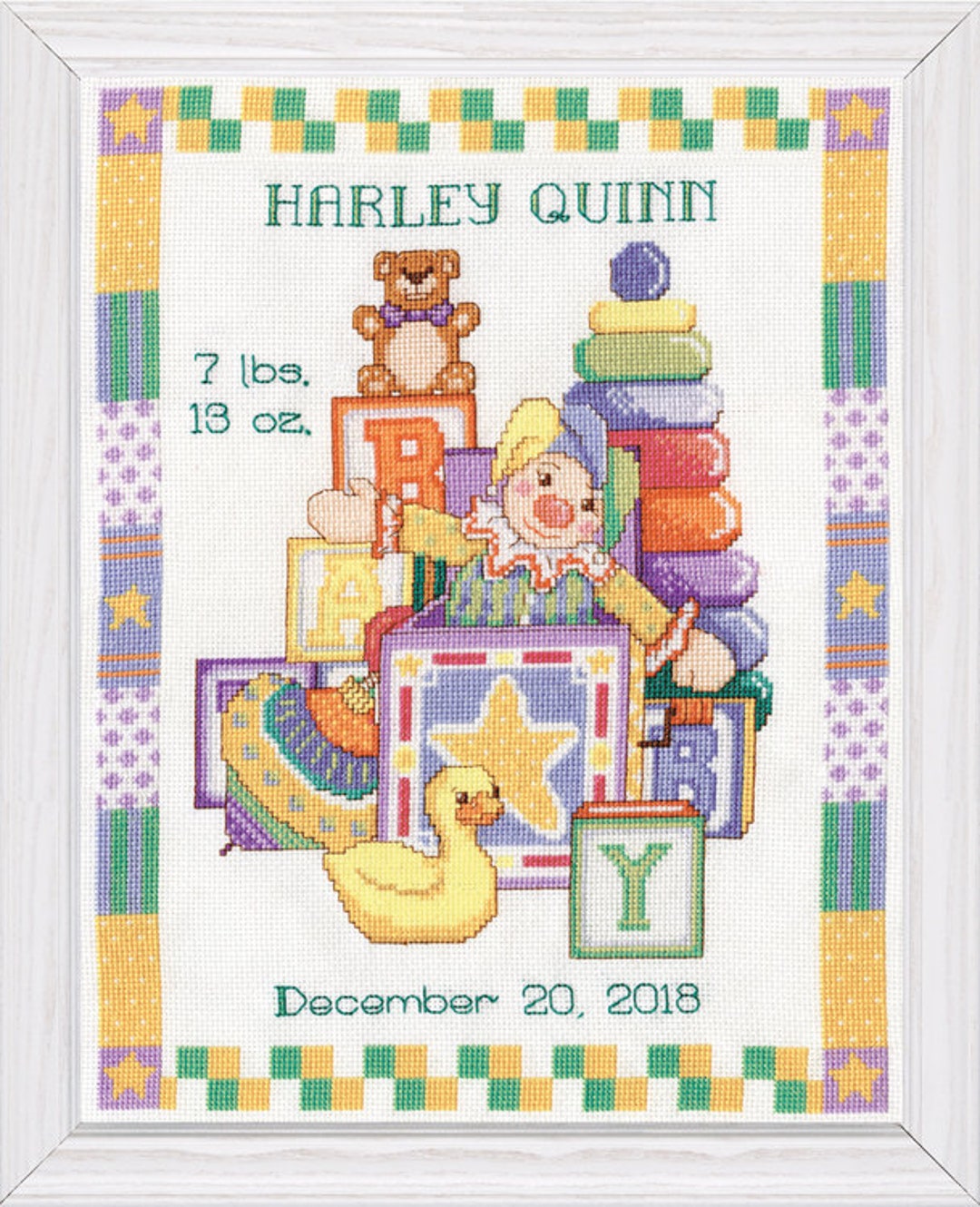 TOBIN BABY Toys Birth Baby Sampler Counted Cross Stitch Kit Baby Cross ...