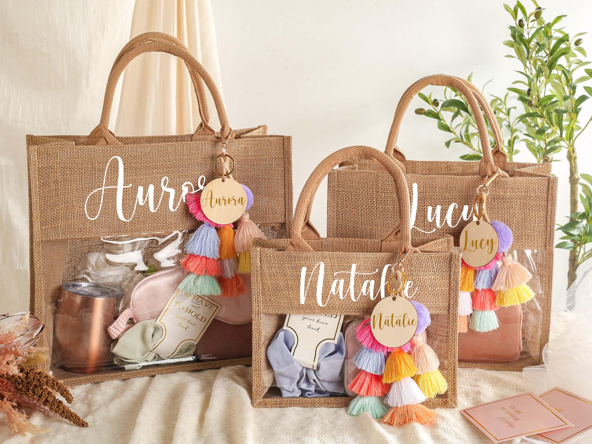 Personalized Burlap Bag, Custom Bridesmaid Gift Bag, Beach Tote Bag ...