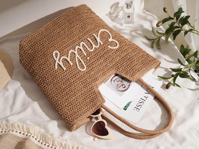 Personalized Straw Beach Bag, Custom Bridesmaid Tote Gift, Girls Trip ...