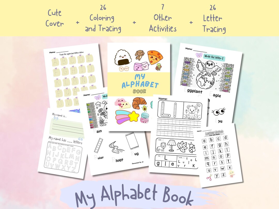 Alphabet Worksheets Printable Tracing Coloring Homeschool Teacher Kids ...
