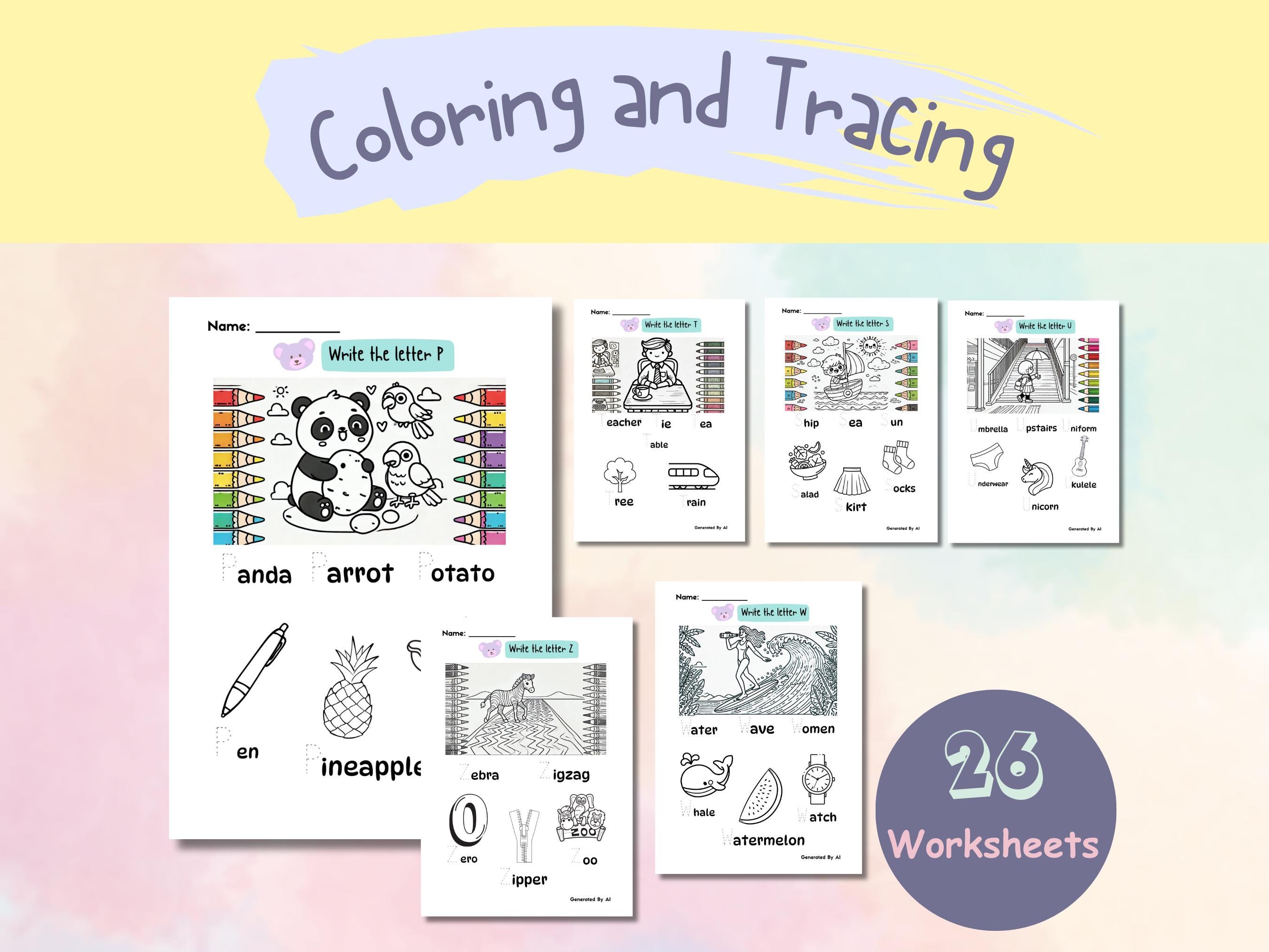 Alphabet Worksheets Printable Tracing Coloring Homeschool Teacher Kids ...