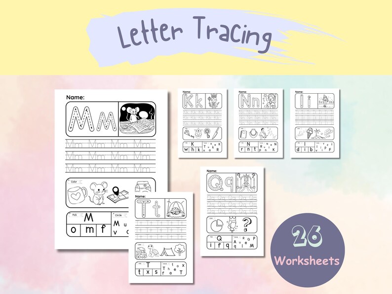 Alphabet Worksheets Printable Tracing Coloring Homeschool Teacher Kids ...