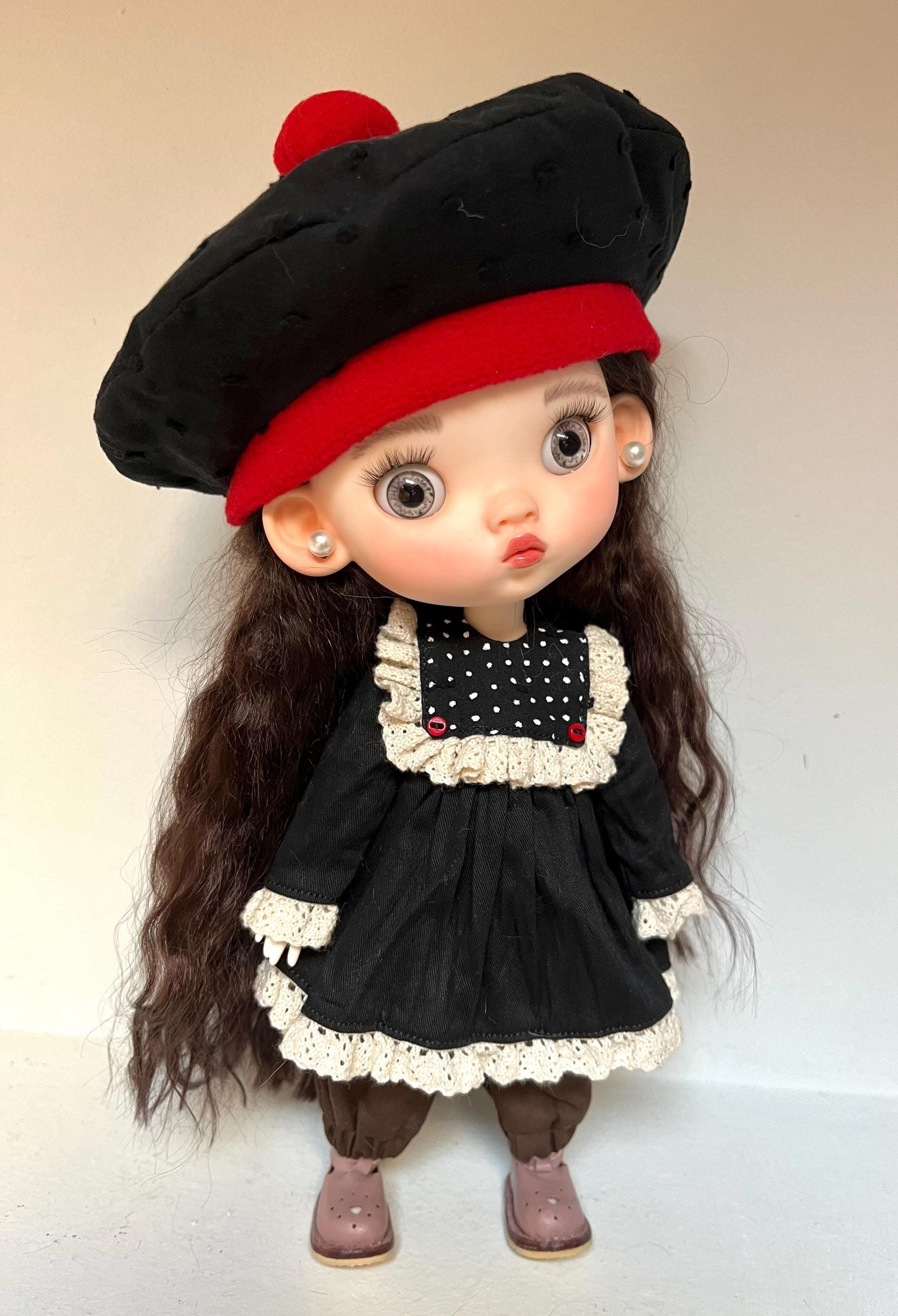Handmade BJD Doll With Long Curly Hair and Stylish Beret – Collectible ...
