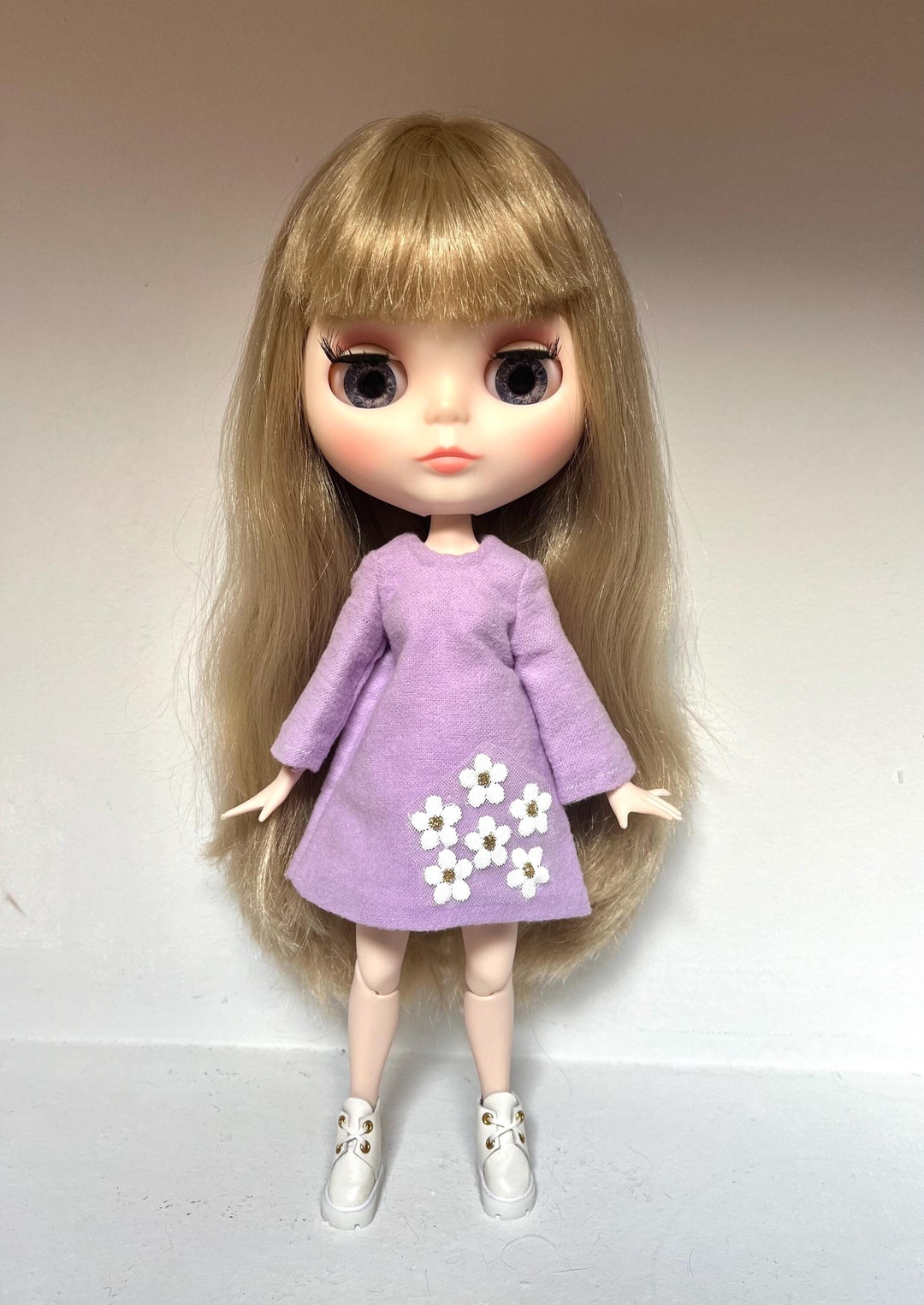 Minivestido Morado Con Flores Para Muñeca Blythe - Vestido Corto Hecho a Mano Con Flores - Etsy