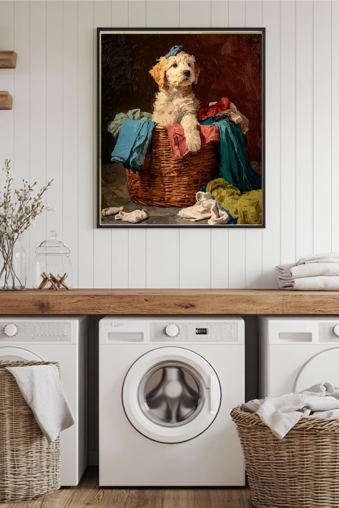 Goldendoodle Laundry Helper • Doodle Dog Art Print • Cute Dog Wall ...