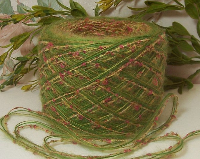 Yarn Green Pink Flower Bud Texture Designer Art Yarn Repurposed YOMD ...