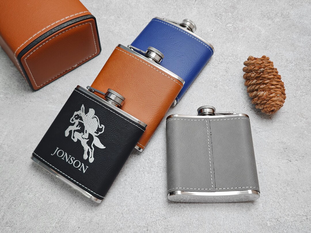 Engraved Leather Flask, Personalized Groomsmen Gift, 6 Oz - Etsy
