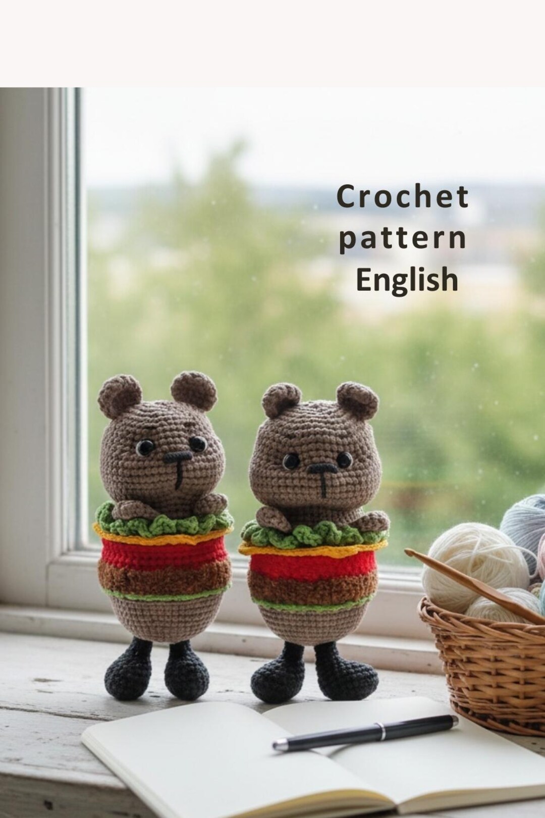 Burger Bear Crochet Pattern – Mini Amigurumi Teddy Toy and Bag Charm ...