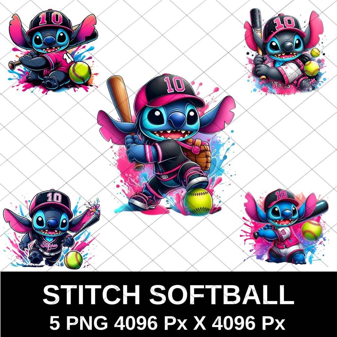 5 PNG Stitch Softball Pink Black 10 Splash and Watercolor Transparent ...