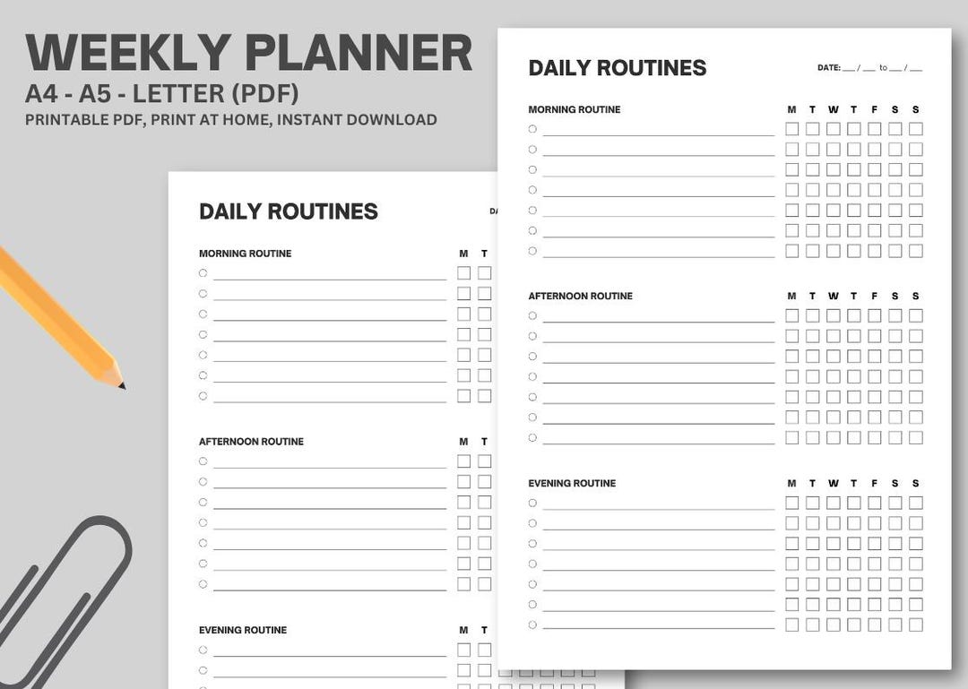 Daily Routine Printable A5 A4 Letter Size, Undated Daily Routine, To-do ...