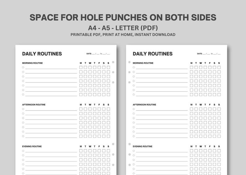 Rutina diaria imprimible tamaño carta A5 A4, rutina diaria sin fecha ...