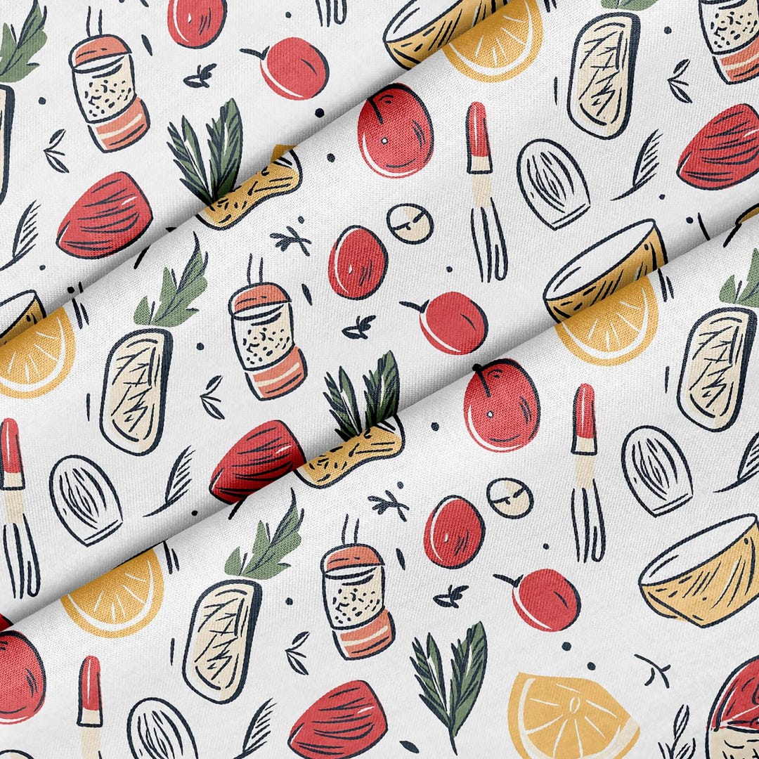 Kitchen Food Pattern, Fabric by the Yard, 58 In" Wide, for Sewing ...
