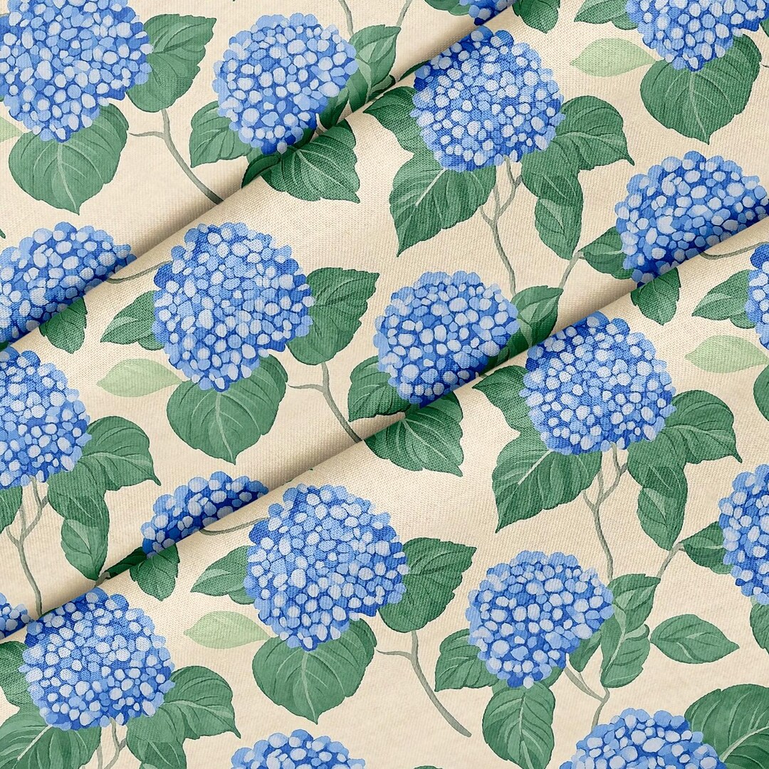 Blue Hydrangea Floral Pattern, Fabric by the Yard, 58 In" Wide, for ...