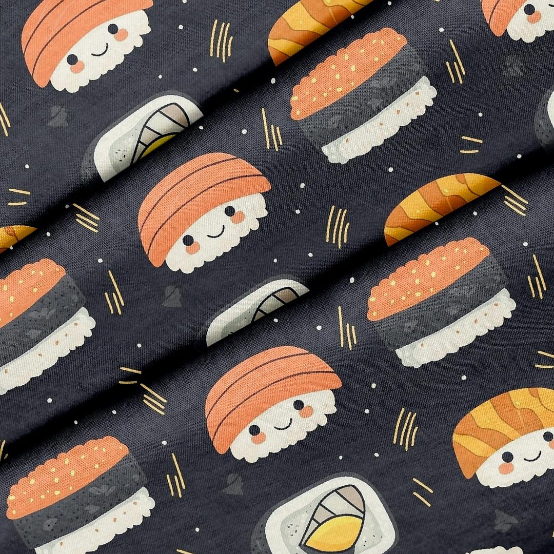 Cute Kawaii Sushi Pattern, Fabric by the Yard, 58 In