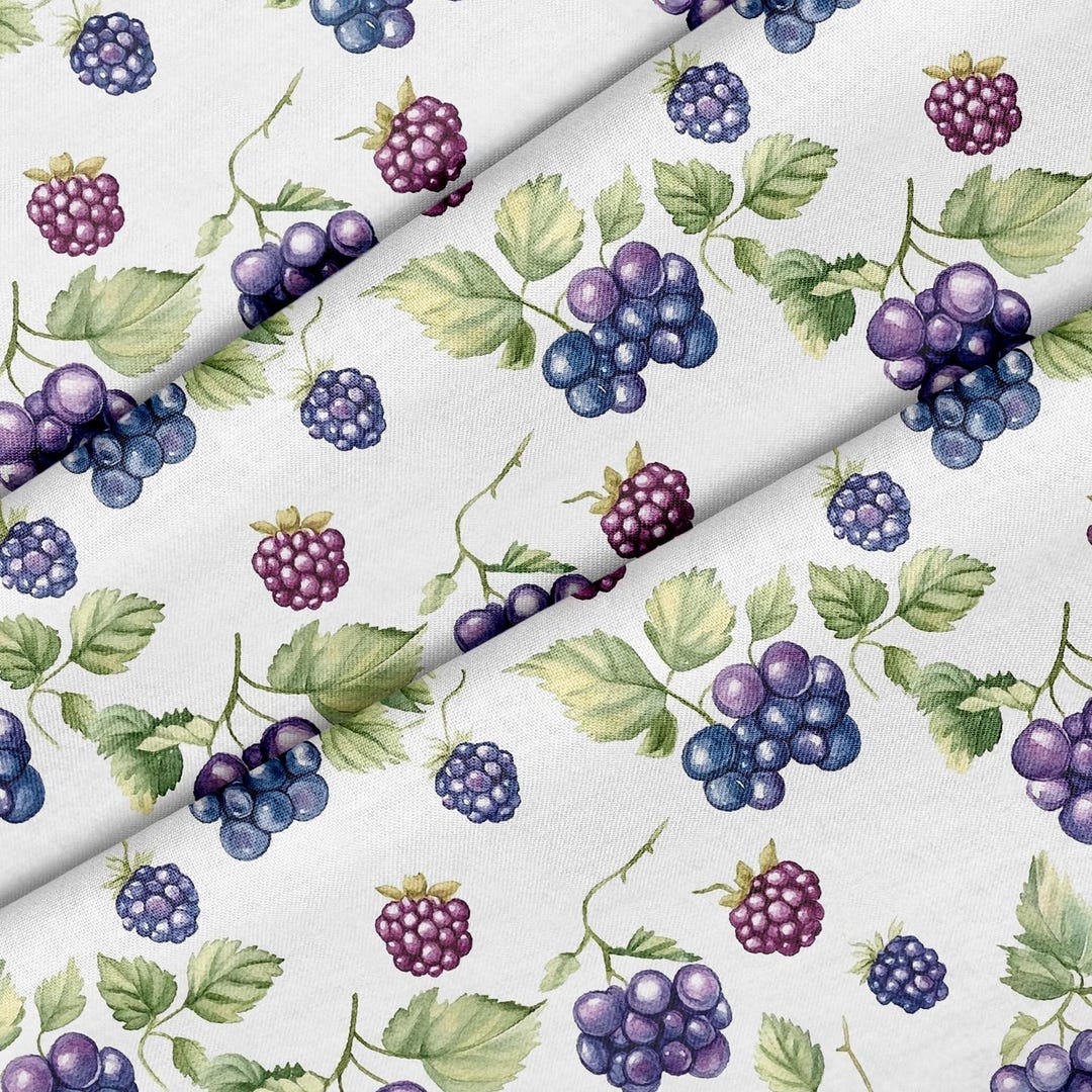Ripe Blackberries Blueberries Pattern, Fabric by the Yard, 58 In" Wide ...