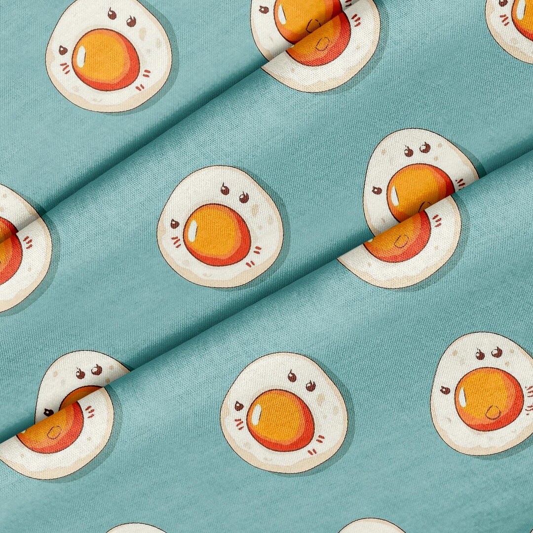 Kawaii Fried Eggs Pattern, Fabric by the Yard, 58 In" Wide, for Sewing ...