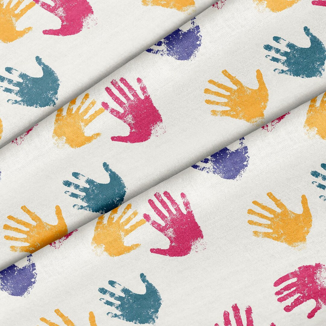 Colorful Handprint Pattern, Fabric by the Yard, 58 In" Wide, for Sewing ...
