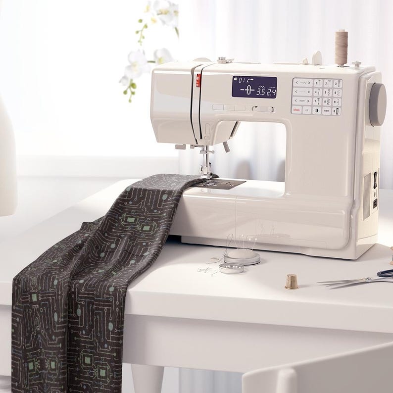 Stylized Electronic Circuit Pattern, Fabric by the Yard, 58 In