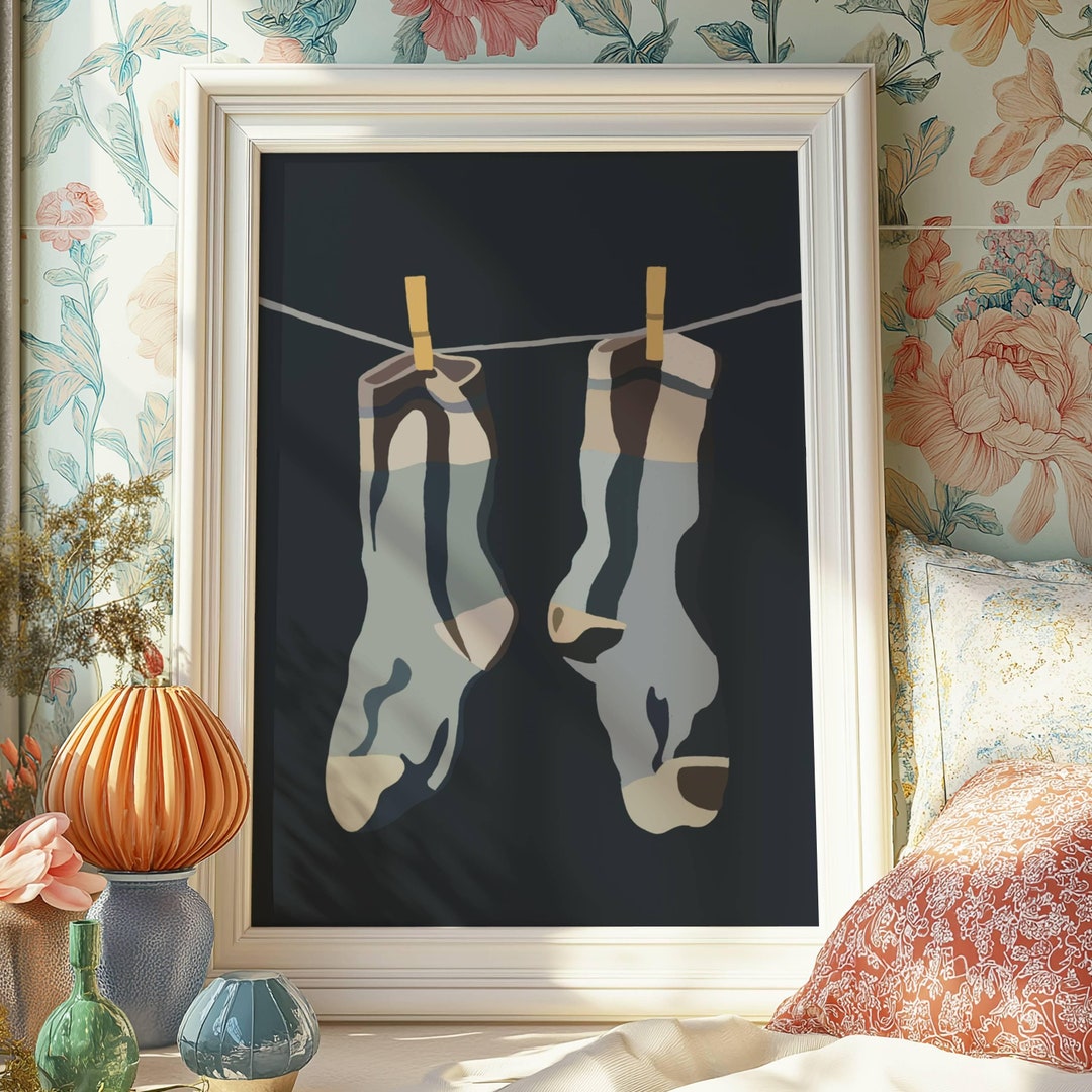 Blue and White Socks Hanging on Clothes Hangers Abstract Modern Art ...