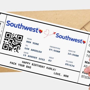 Editable Southwest Airlines Ticket Template, Custom Ticket Printable ...