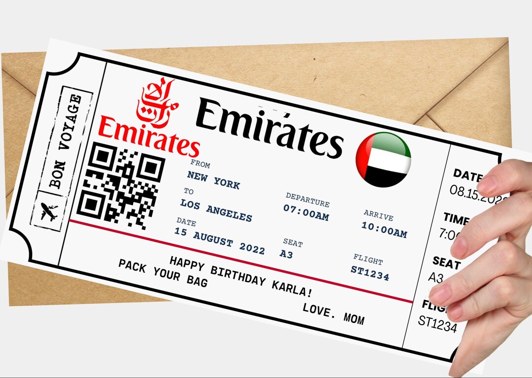 Editable Emirates Airlines Ticket Template, Custom Ticket Printable DIY ...