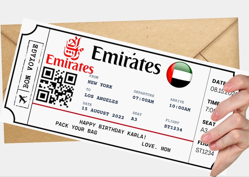 Editable Emirates Airlines Ticket Template, Custom Ticket Printable DIY ...