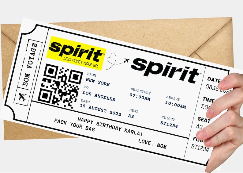 Editable Spirit Airlines Ticket Template, Custom Ticket Printable DIY ...