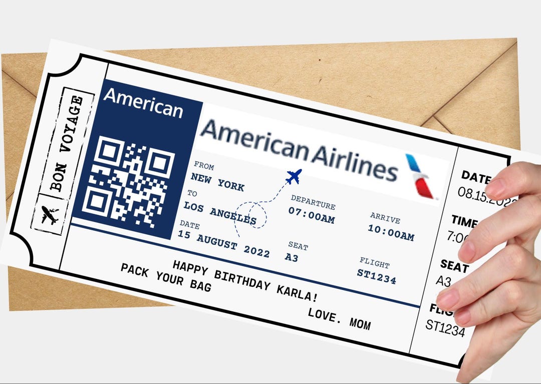 Editable American Airlines Ticket Template, Custom Ticket Printable DIY ...