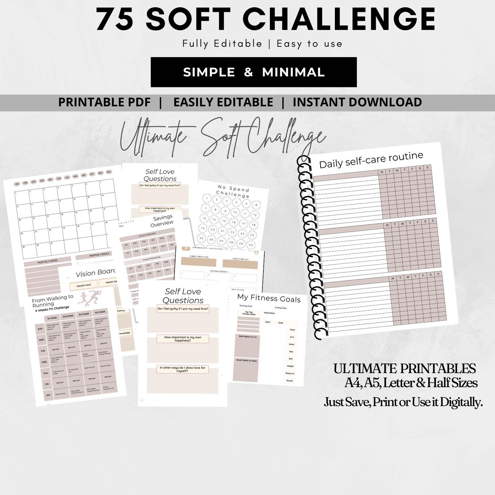 75 Soft Challenge Tracker Printable Editable, Daily 75 Soft Challenge ...