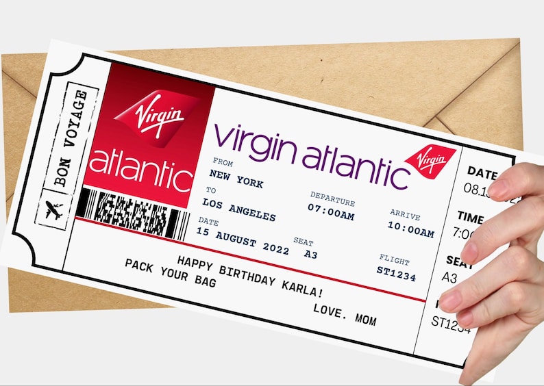 Editable Virgin Atlantic Airlines Ticket Template, Custom Ticket ...