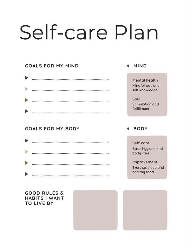 Self Care Plan Printable, Daily Self Care Checklist, Routine Planner, Wellness Planner, A4/a5 ...