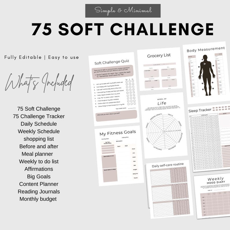 75 Soft Challenge Tracker Printable Editable, Daily 75 Soft Challenge ...