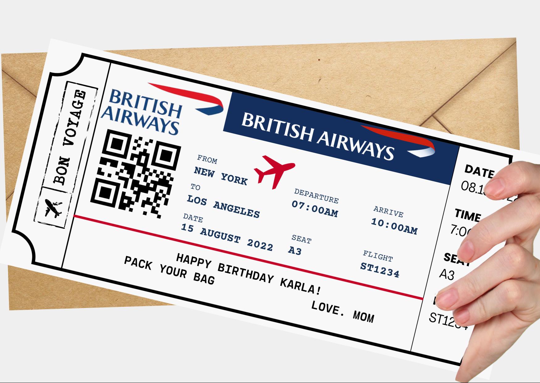 Editable British Airways Ticket Template, Custom Ticket Printable DIY ...