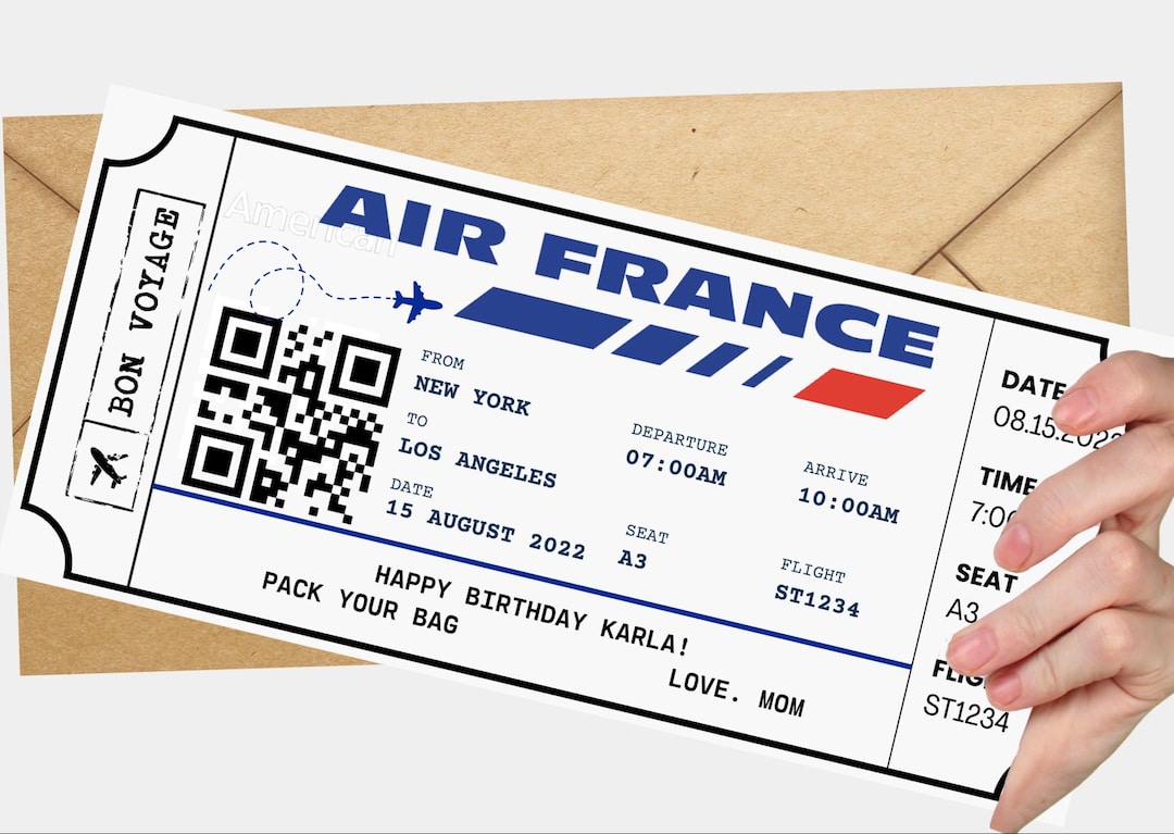 Editable Air France Airlines Ticket Template, Custom Ticket Printable ...