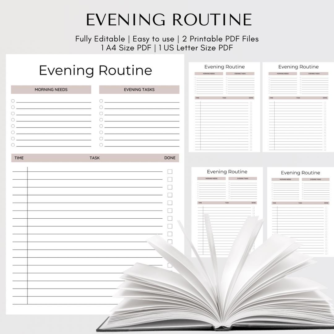 Evening Routine Printable, Daily Self Care Checklist, Routine Planner ...