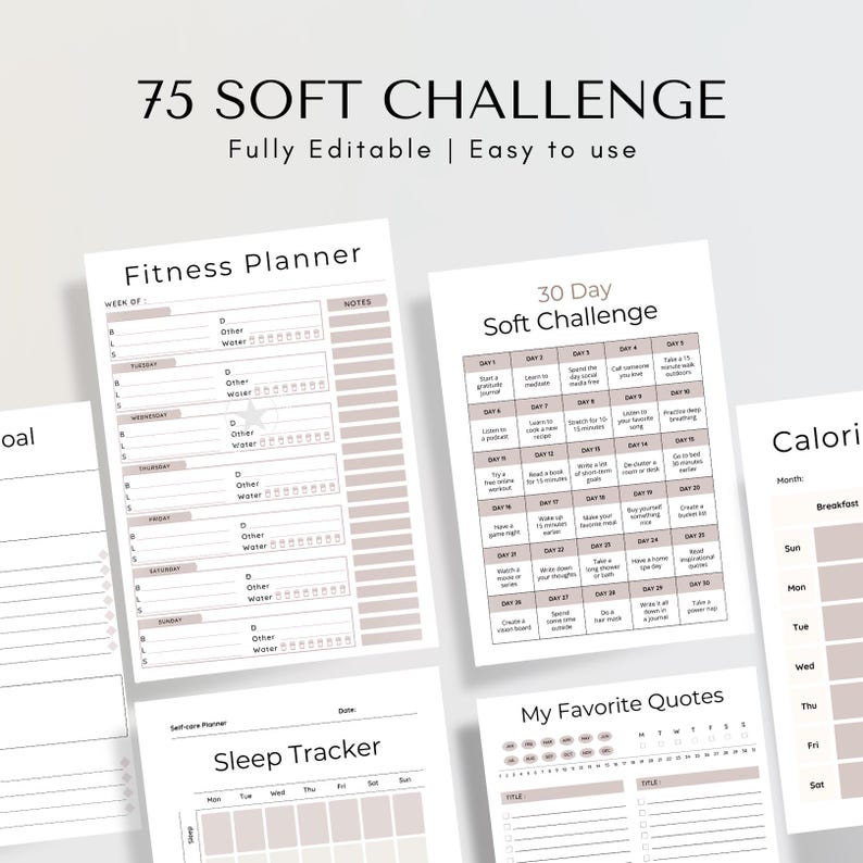 75 Soft Challenge Tracker Printable Editable, Daily 75 Soft Challenge ...